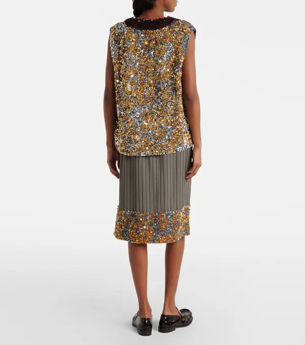 Dries Van Noten Sequined Striped Midi Skirt