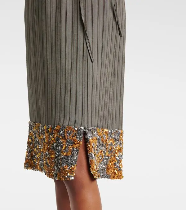 Dries Van Noten Sequined Striped Midi Skirt