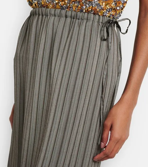 Dries Van Noten Sequined Striped Midi Skirt