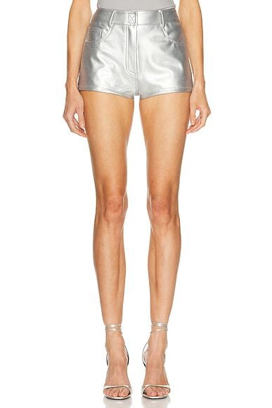 Norma Kamali High Waist Jean Short - Silver