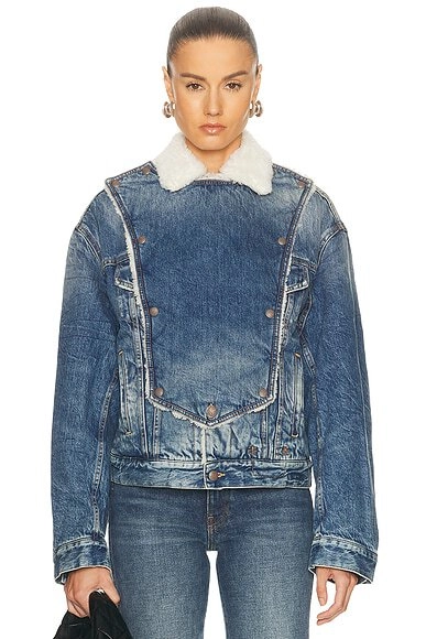 R13 Denim Trucker Jacket With Faux Fur Lining