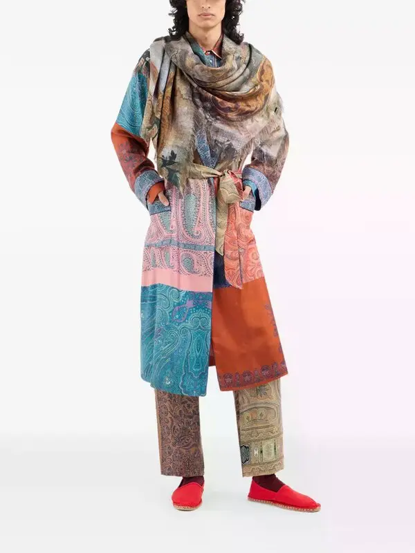 PIERRE-LOUIS MASCIA Patchwork-print Silk Coat - Blue