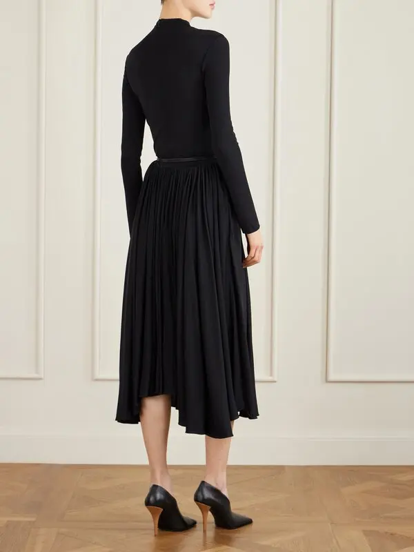 Alaïa Jersey Midi Dress With Pleated Skirt And Leather Belt