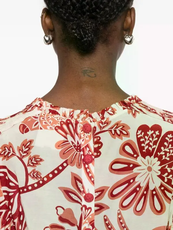 Farm Rio Ruffled-neck Floral-print Blouse