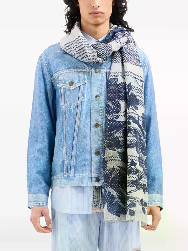 PIERRE-LOUIS MASCIA Hawnbci Floral-print Scarf - Blue