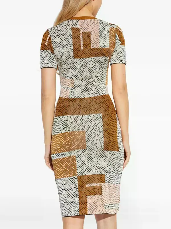 Fendi Viscose Jacquard Knit Dress With Geometric Pattern