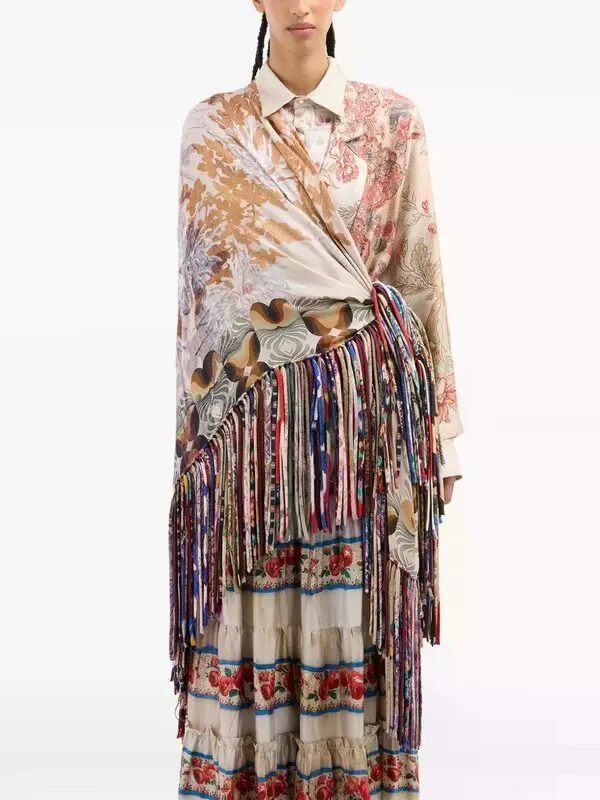 PIERRE-LOUIS MASCIA Abstract-print Fringed Scarf - Neutrals