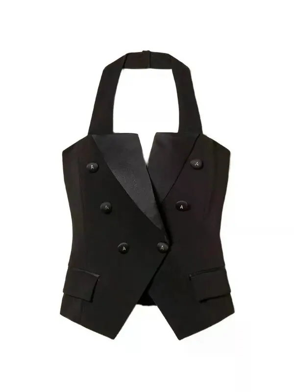 TWINSET Halter Neck Cady Waistcoat With Logo Buttons - Black