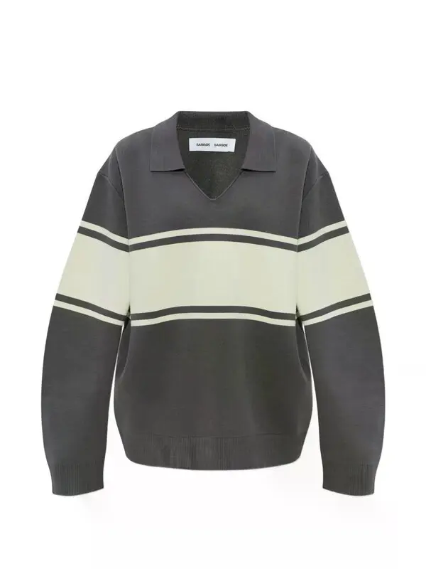 SAMSOE SAMSOE Saanne Striped Collared Sweatshirt - Grey