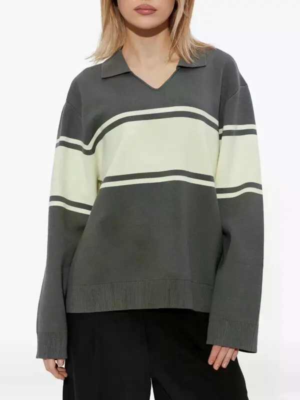 SAMSOE SAMSOE Saanne Striped Collared Sweatshirt - Grey