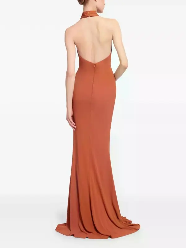 Elie Saab Criss-cross Halterneck Maxi Dress With Ruched Detail And Front Slit
