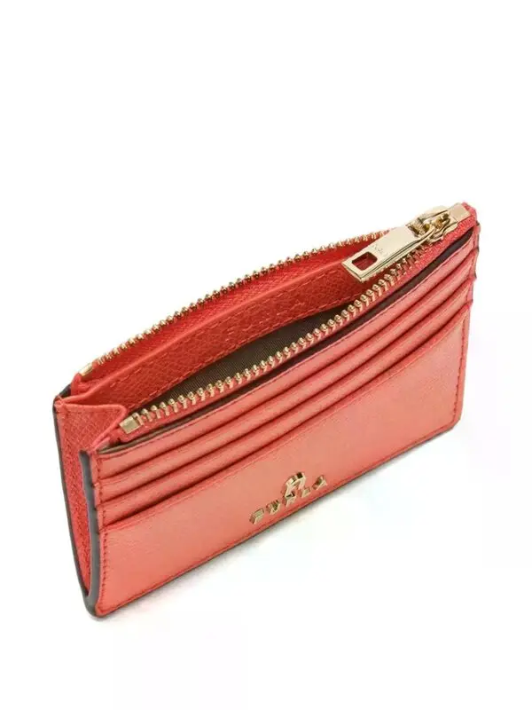 Furla Camelia Textured Logo Card Case Wallet - Orange