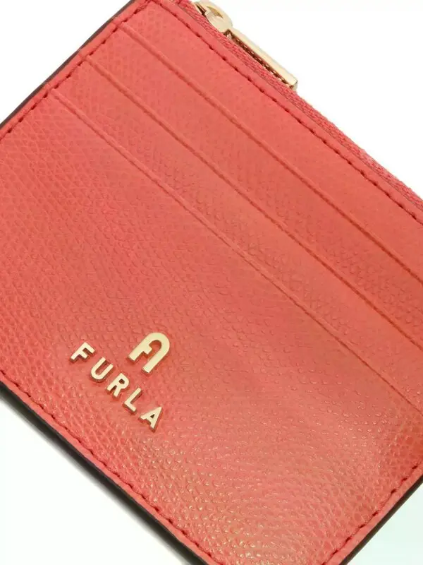 Furla Camelia Textured Logo Card Case Wallet - Orange