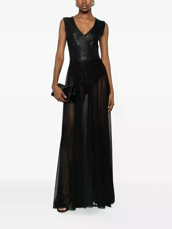Norma Kamali Embellished V-neck Maxi Dress