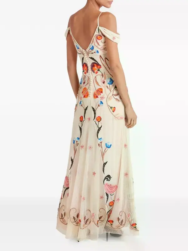 TEMPERLEY LONDON Toledo Strappy Gown With Almond Floral Embroidery