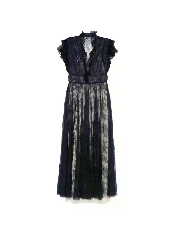 Alberta Ferretti Ruffled Lace Midi Dress - Blue