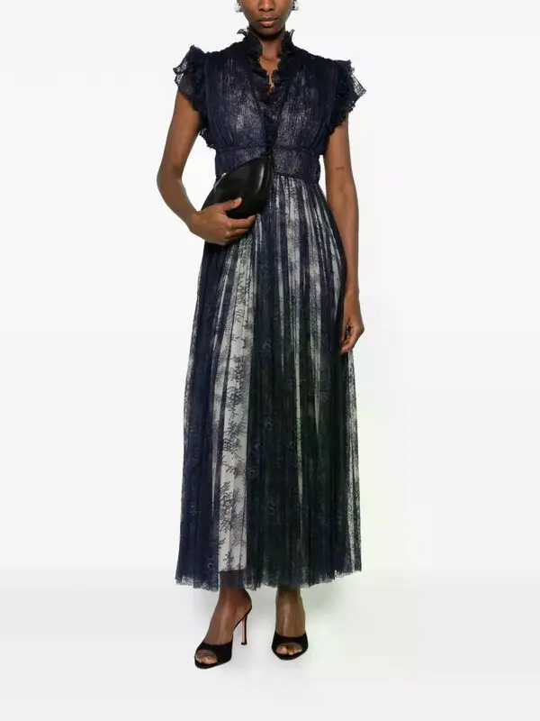 Alberta Ferretti Ruffled Lace Midi Dress