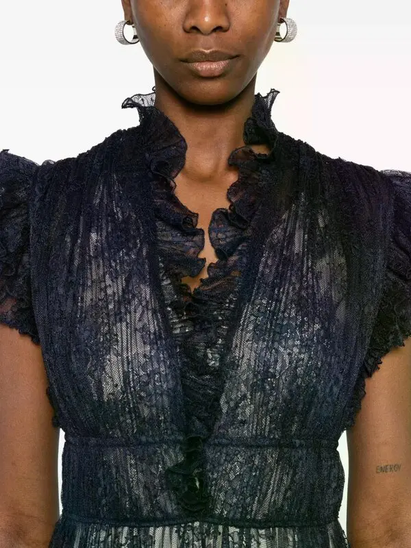 Alberta Ferretti Ruffled Lace Midi Dress