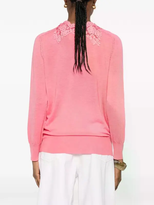 ERMANNO FIRENZE Lace-detail V-neck Long Sleeve Top
