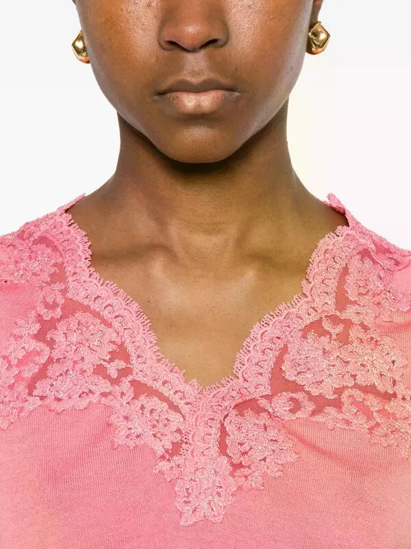 ERMANNO FIRENZE Lace-detail V-neck Long Sleeve Top