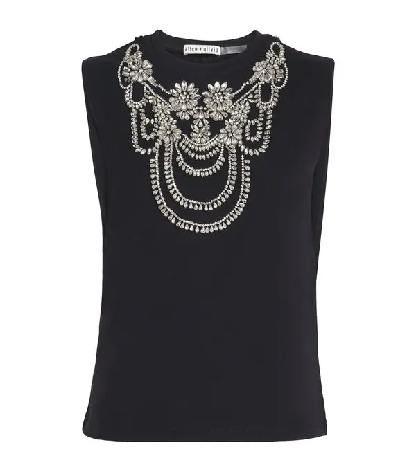 Alice + Olivia Embellished Cotton Tank Top - Black