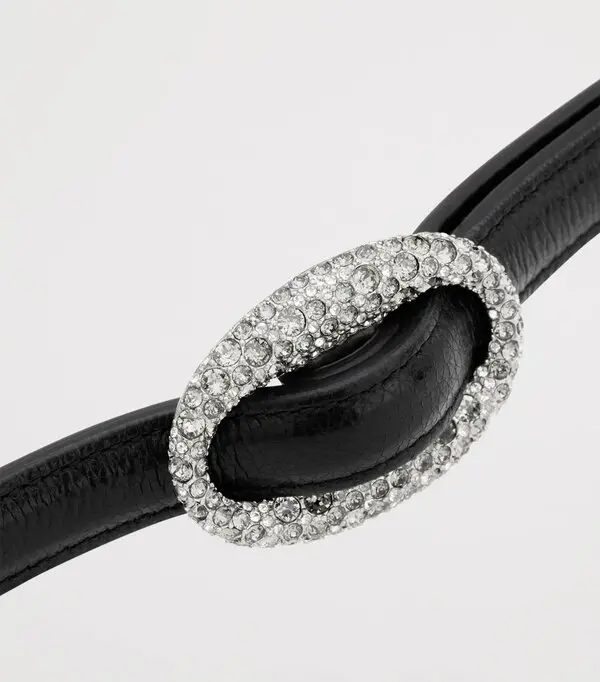 Saint Laurent Embellished Oval Buckle Leather Belt