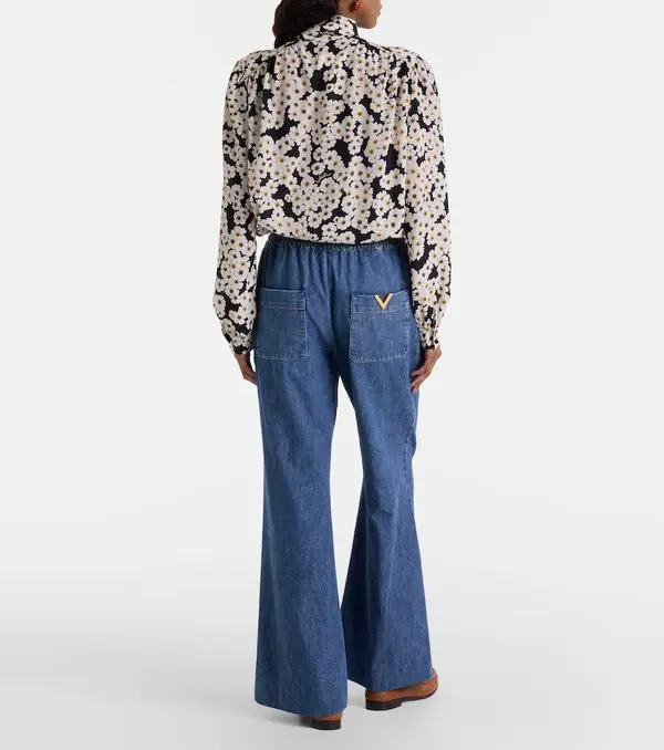 Valentino Garavani Cotton Chambray Wide-leg Trousers