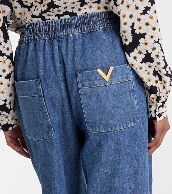 Valentino Garavani Cotton Chambray Wide-leg Trousers