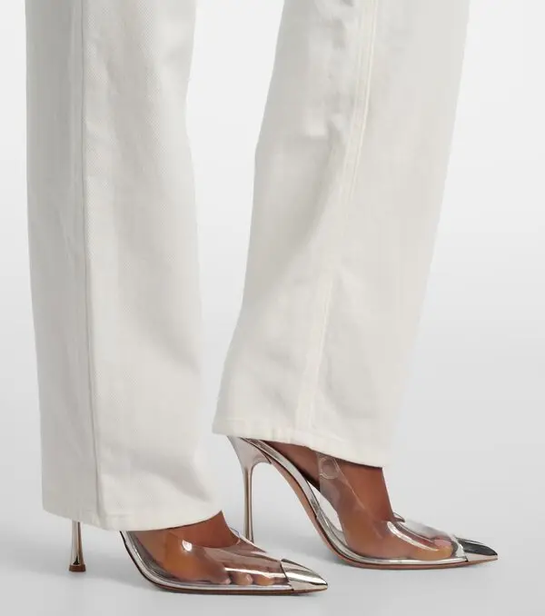 AREA Distressed Embellished Wide-leg Jeans