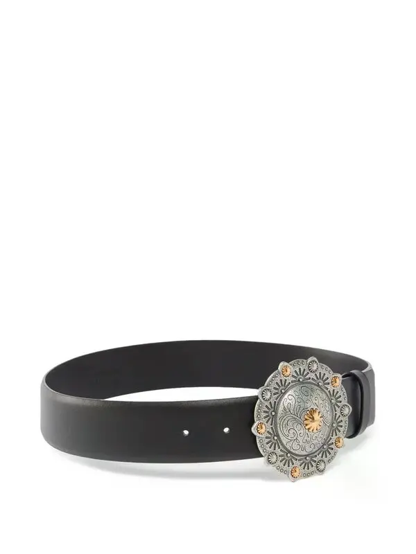 Pinko Round Buckle Leather Belt - Black