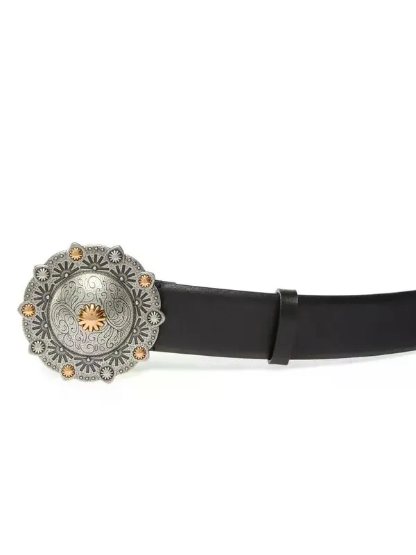 Pinko Round Buckle Leather Belt - Black