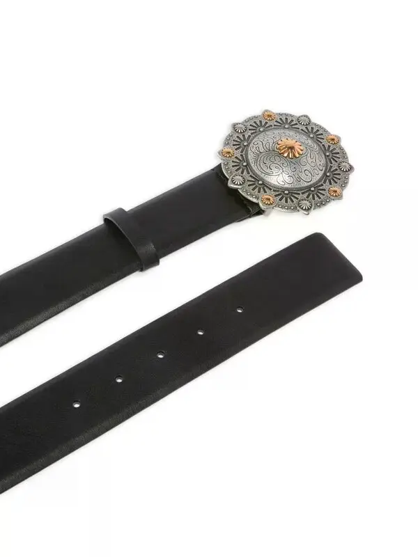 Pinko Round Buckle Leather Belt - Black
