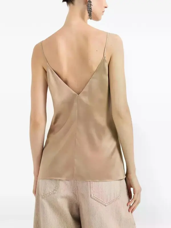 Brunello Cucinelli Stretch V-neck Silk Top - Neutrals