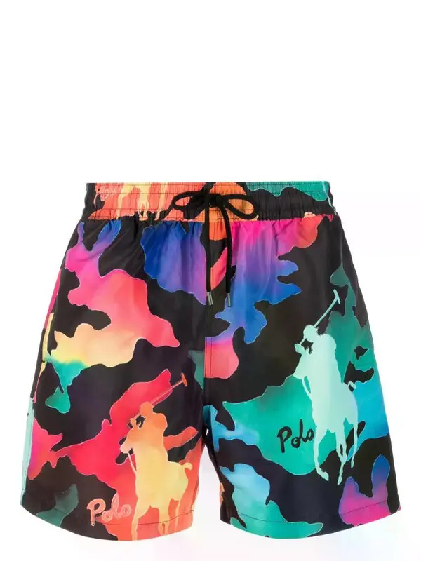 Polo Ralph Lauren Graphic-print Drawstring Shorts - Black