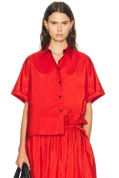 JIL SANDER Short Sleeve Button Up Top - Flame
