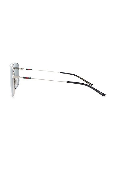 Gucci Web Stripe Rectangular Sunglasses - Silver & Grey
