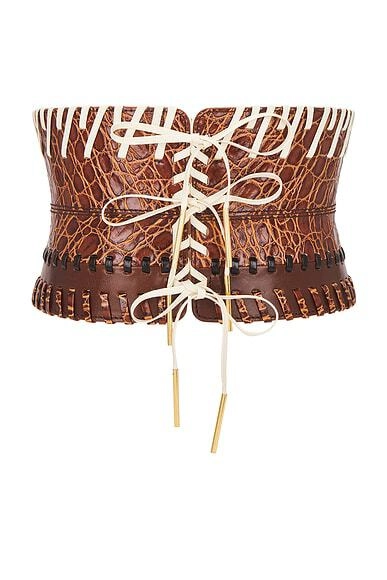 Dries Van Noten Wide Leather Corset Belt - Tan