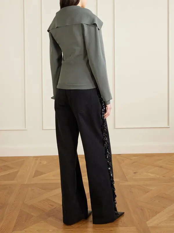 DIOTIMA Caicos Velvet-trimmed Jersey Top - Gray