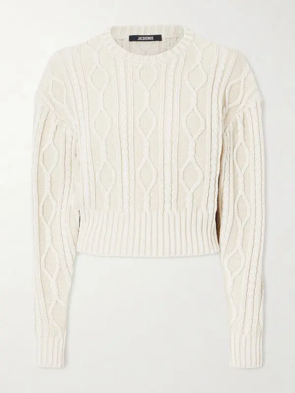 Jacquemus Amelo Cable Knit Cotton Sweater - Neutrals