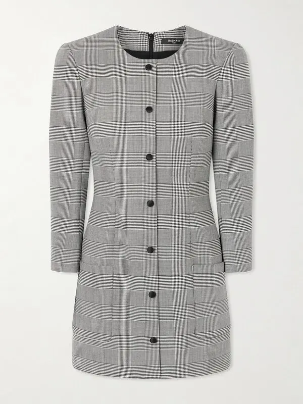 Balmain Prince Of Wales Check Wool-blend Mini Dress - Multi