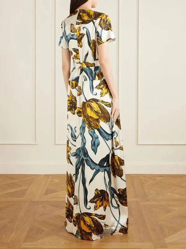 Erdem Belted Floral Print Satin Gown - Multi