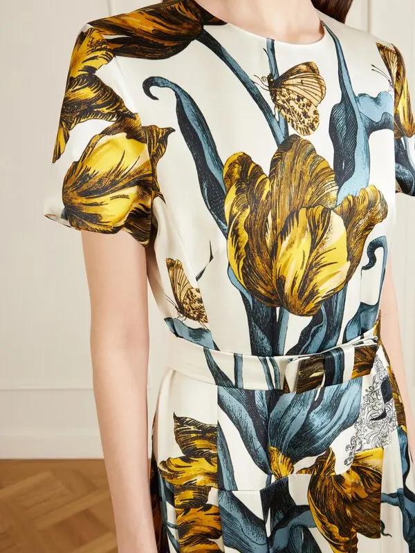 Erdem Belted Floral Print Satin Gown - Multi