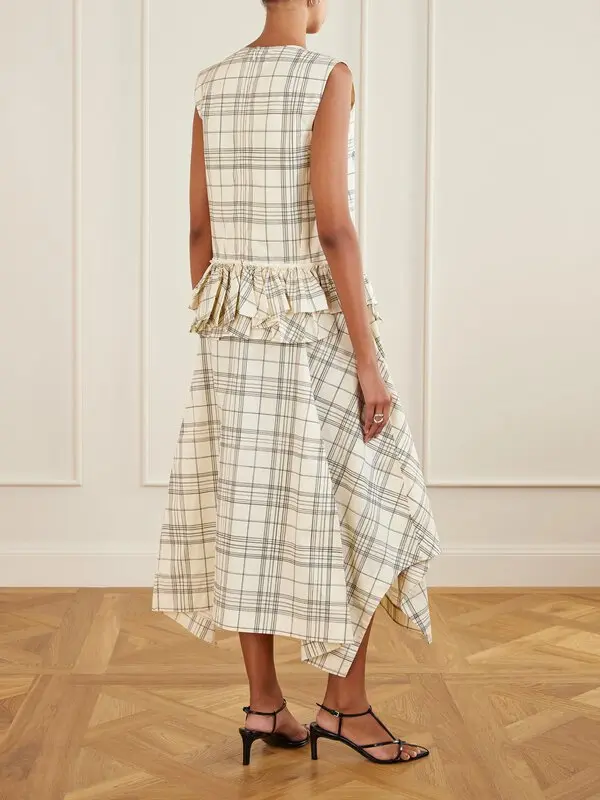 JIL SANDER Ruffled Checked Cotton-poplin Midi Dress