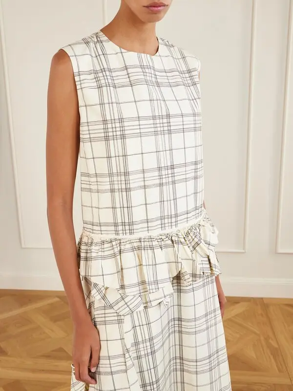 JIL SANDER Ruffled Checked Cotton-poplin Midi Dress