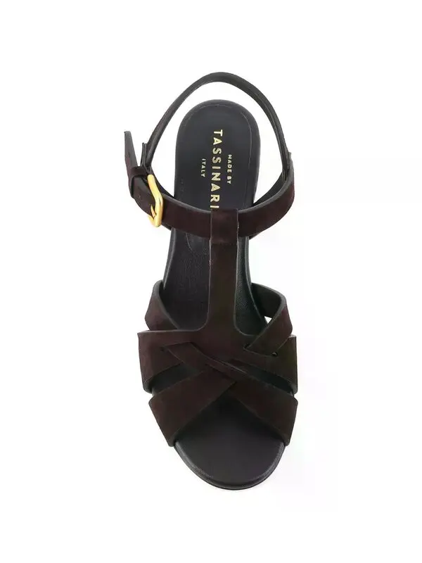 TASSINARI Michelle T-strap Suede Block Heel Sandals - Brown