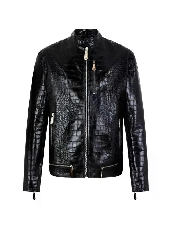 Philipp Plein Crocodile-print Leather Jacket - Black