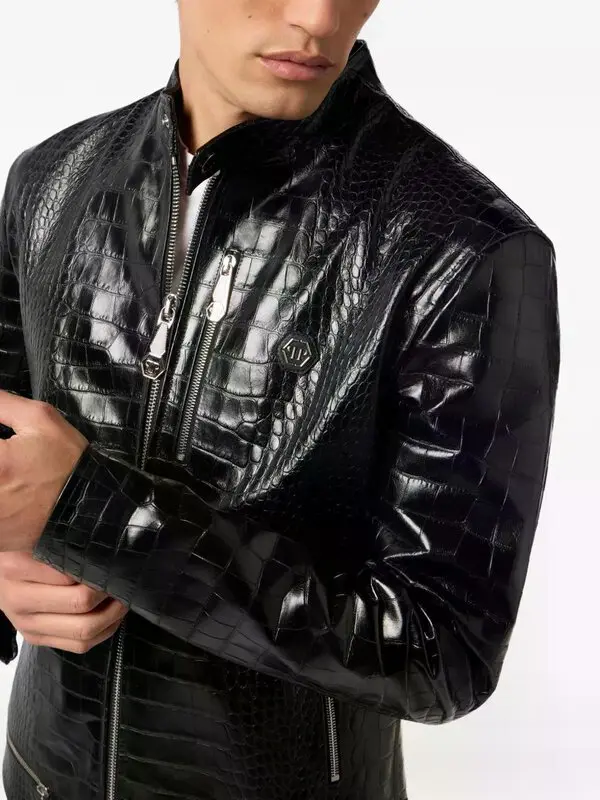 Philipp Plein Crocodile-print Leather Jacket - Black