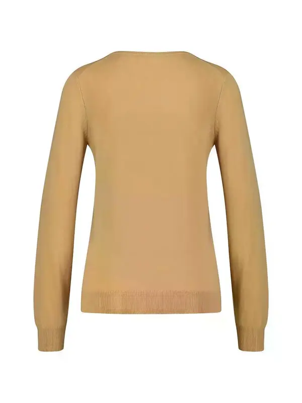 Gant Long Sleeve V-neck Top With Embroidered Logo - Neutrals