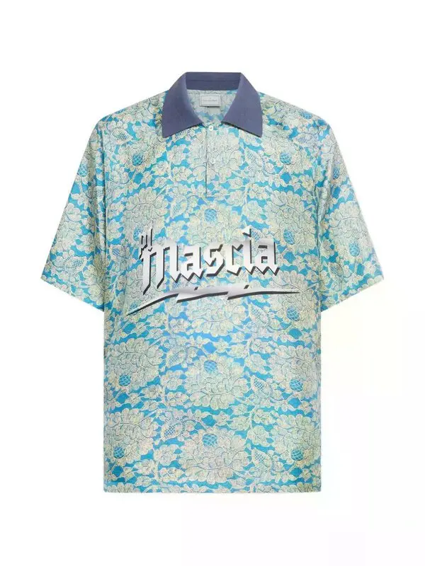 PIERRE-LOUIS MASCIA Aloe Floral Silk Polo Shirt - Blue