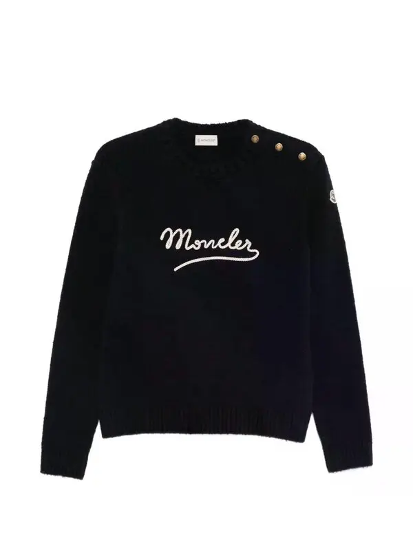 Moncler Button Detailed Crew Neck Sweater - Blue
